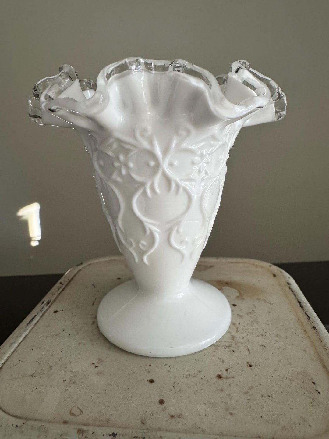 Vintage Silver Crest Milk Glass Vase by Fenton - Etsy