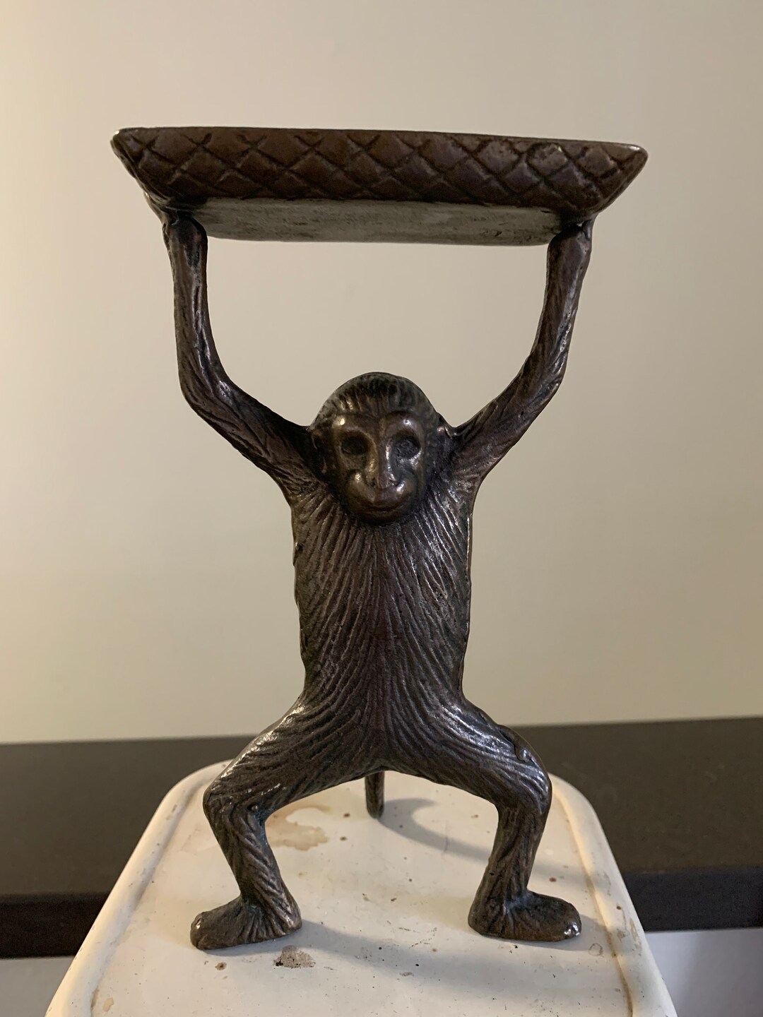 Vintage Cast Metal Standing Monkey Tray/business Card Holder - Etsy