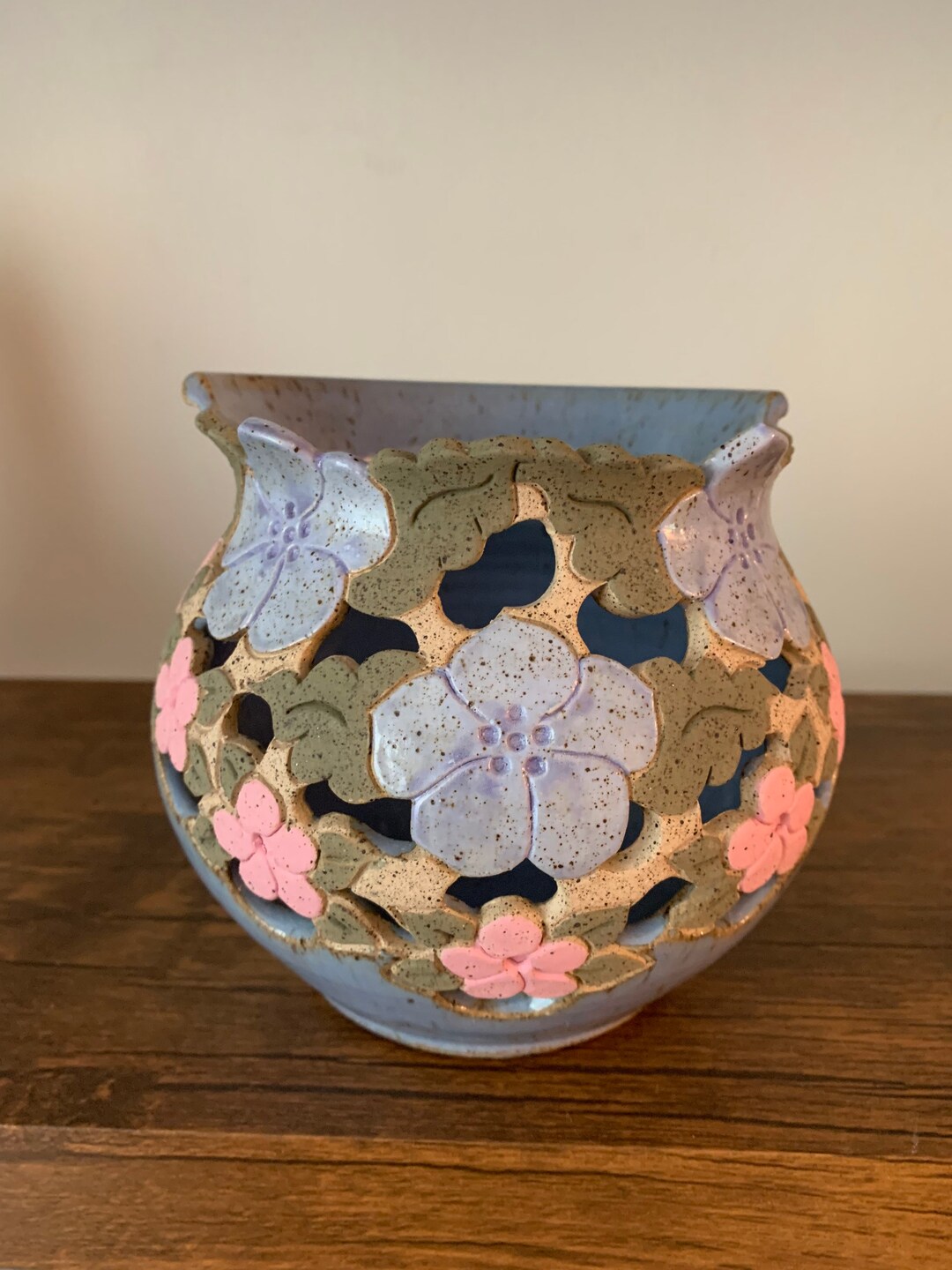 Vintage Vase Signed Veverka Floral Cutout Pottery - Etsy