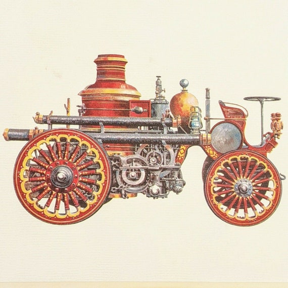 Antique Steam Pumper Fire Engine Victorian Lithograph Art - Etsy
