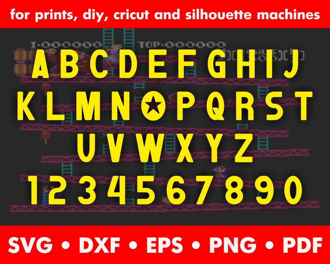 Font donkey kong svg dxf eps png pdf mario font arcade | Etsy