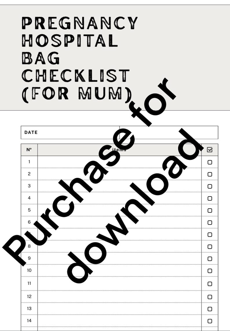 New Mum Hospital Bag Checklist Printable Bundle | Baby Prep & Home ...