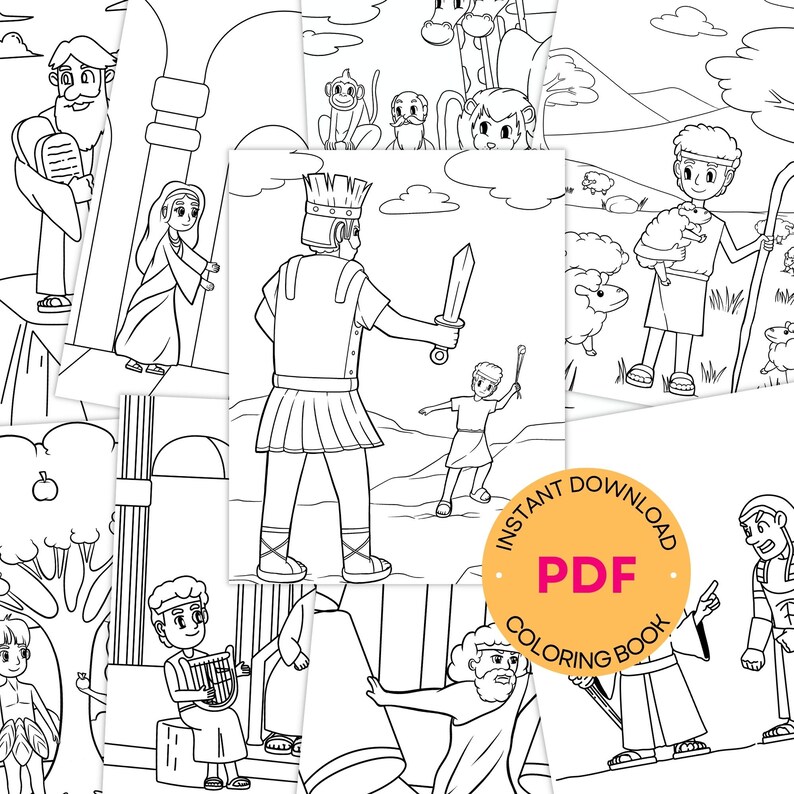 Bible Stories Coloring Book, Noah's Ark, David, Moses, Eden, 10 ...