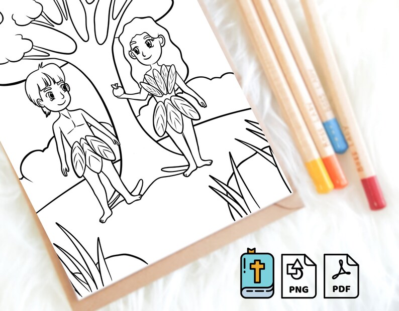 Adam and Eve Coloring Activity, Bible Lesson, Sunday School, Coloring ...