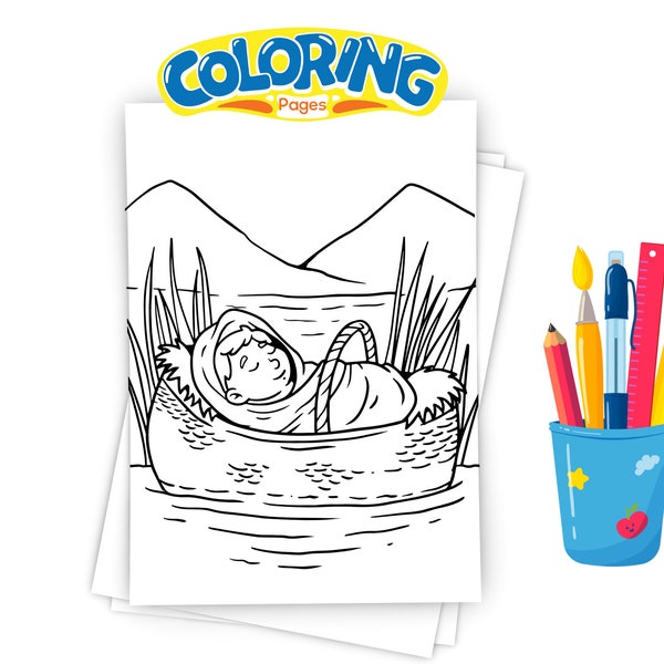 Moses in the Nile Coloring Page - Etsy