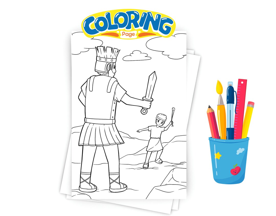 David and Goliath Coloring Activity, Bible Lesson, Sunday School ...