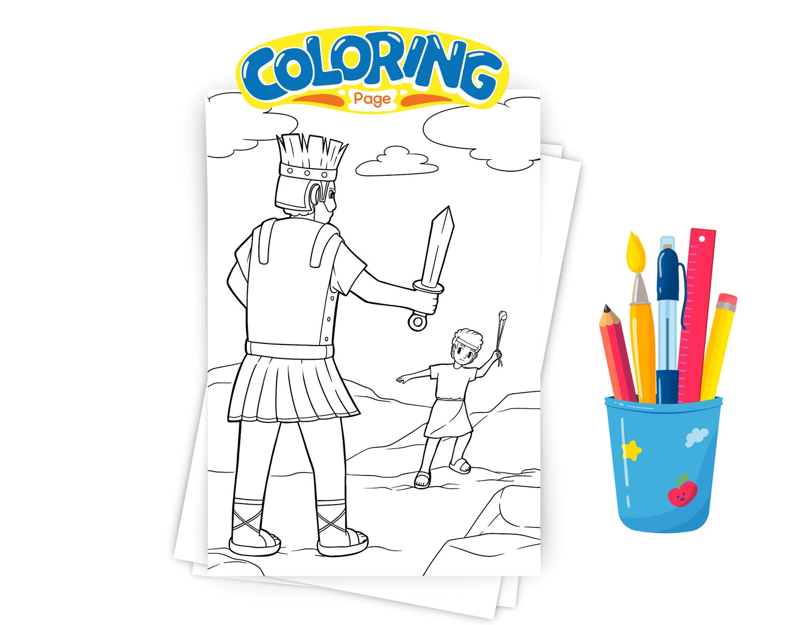 David and Goliath Coloring Activity, Bible Lesson, Sunday School ...