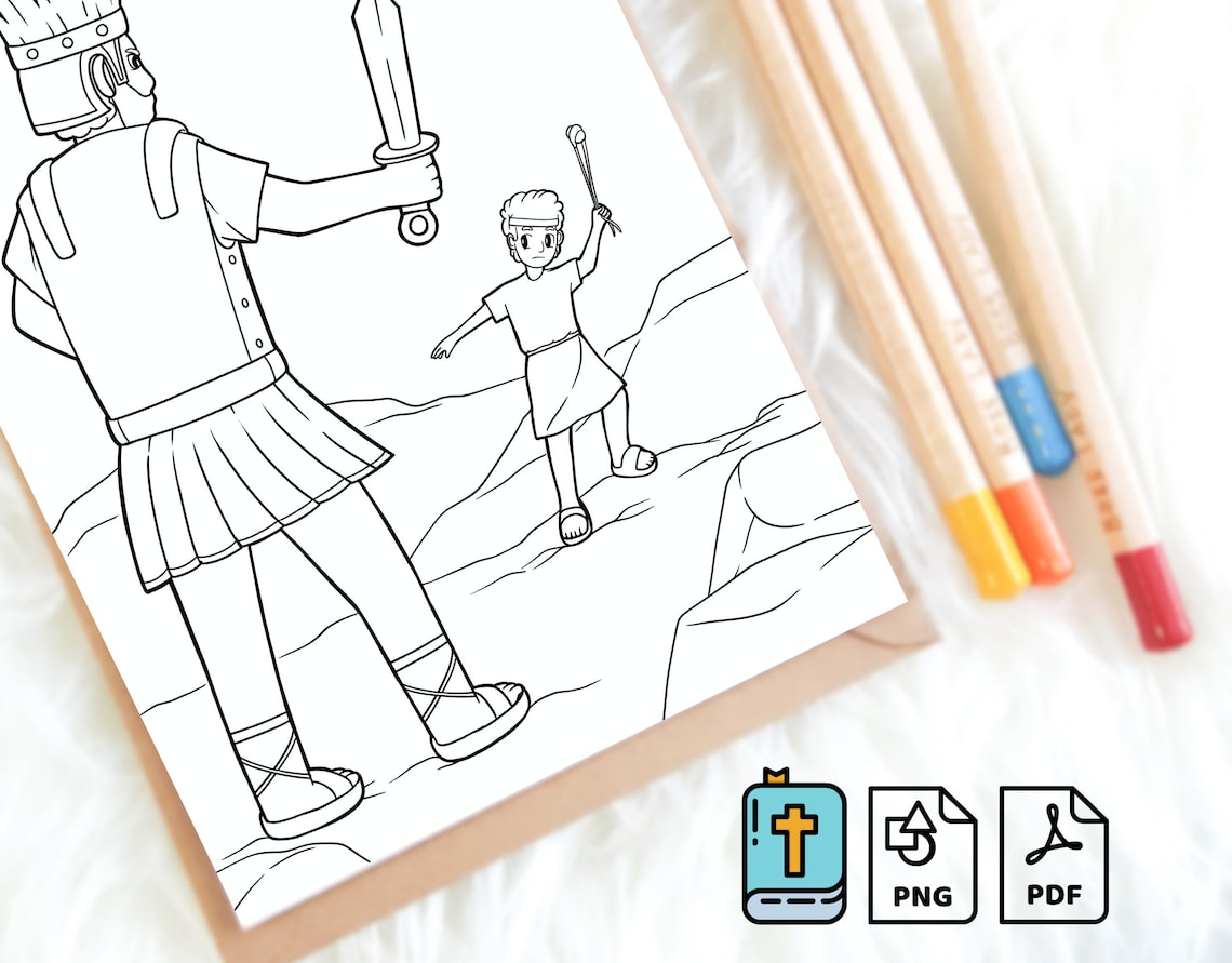 David and Goliath Coloring Activity, Bible Lesson, Sunday School ...