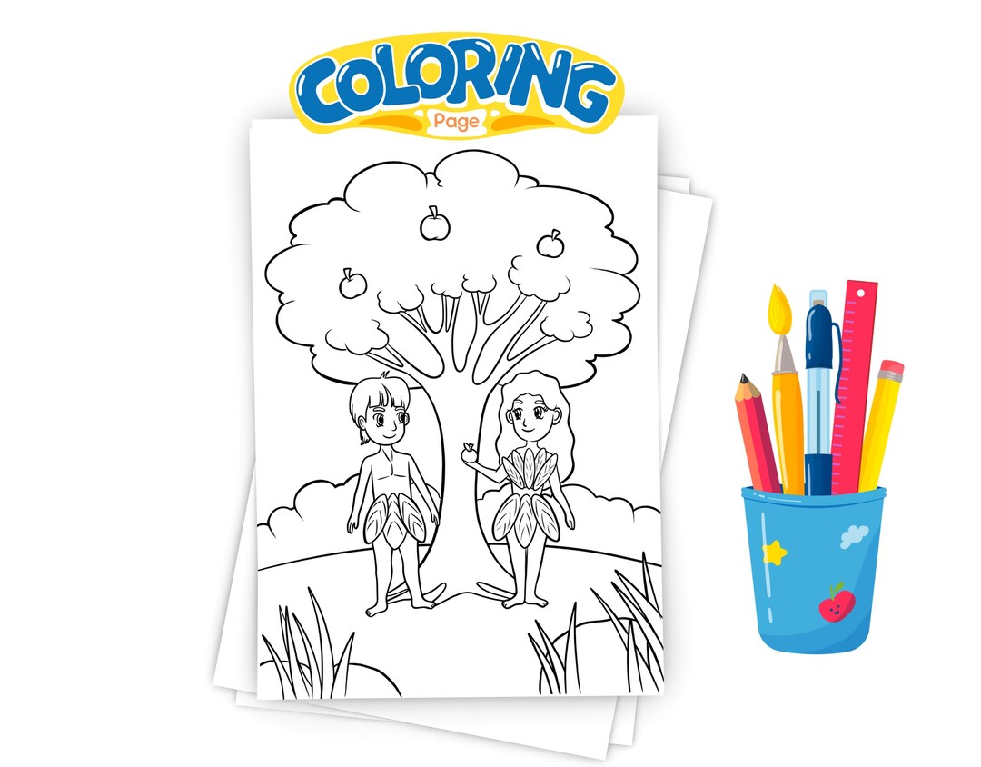 Adam and Eve Coloring Activity, Bible Lesson, Sunday School, Coloring ...