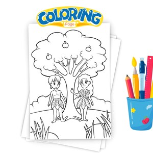 Adam and Eve Coloring Activity, Bible Lesson, Sunday School, Coloring ...