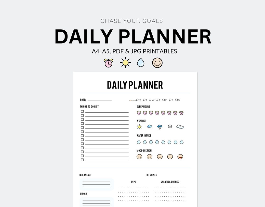Daily Planner A4 & A5 PRINTABLE Planner INSTANT DOWNLOAD - Etsy