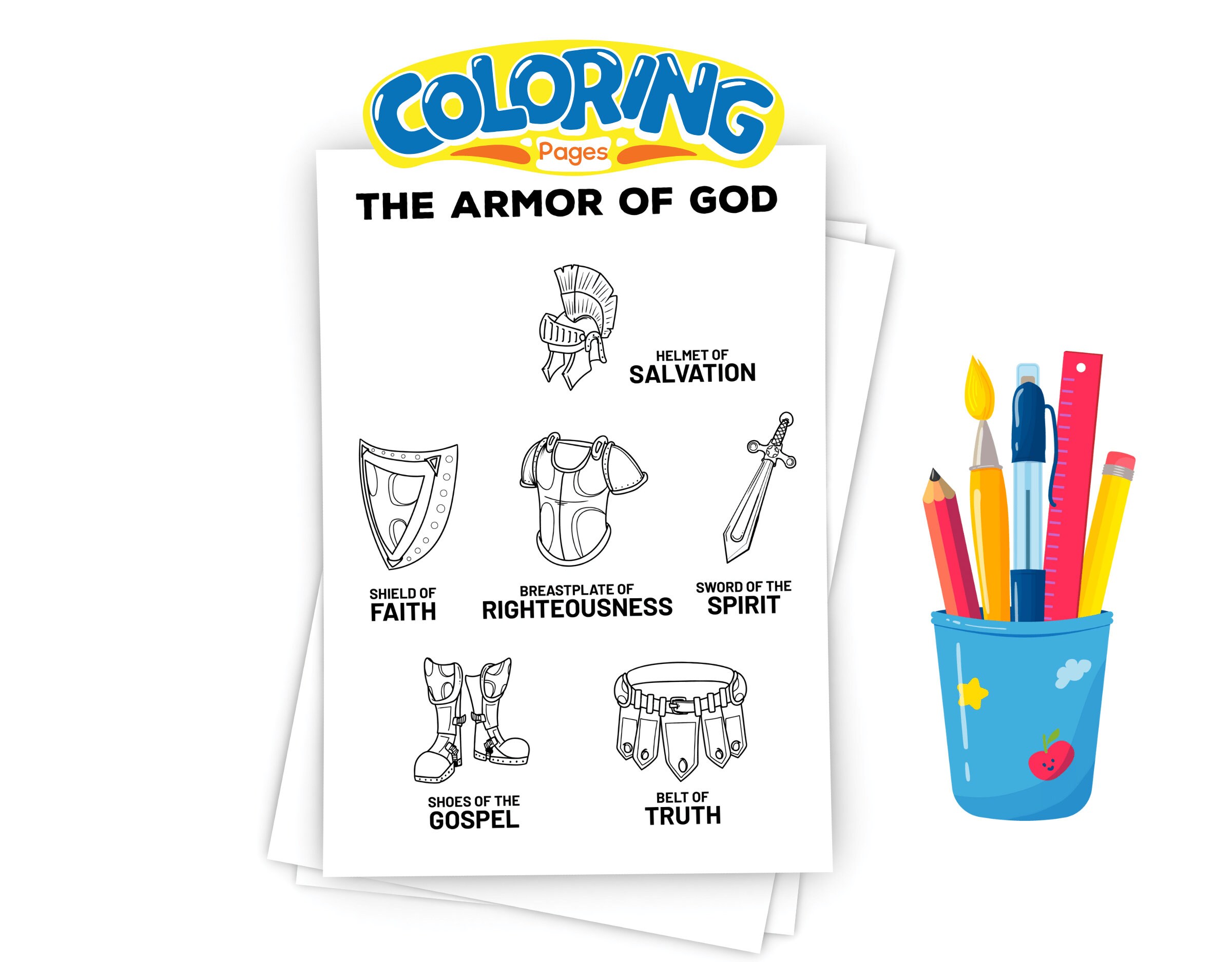 The Armor of God Coloring Activity, Printable, Bible Lessons, Sunday ...