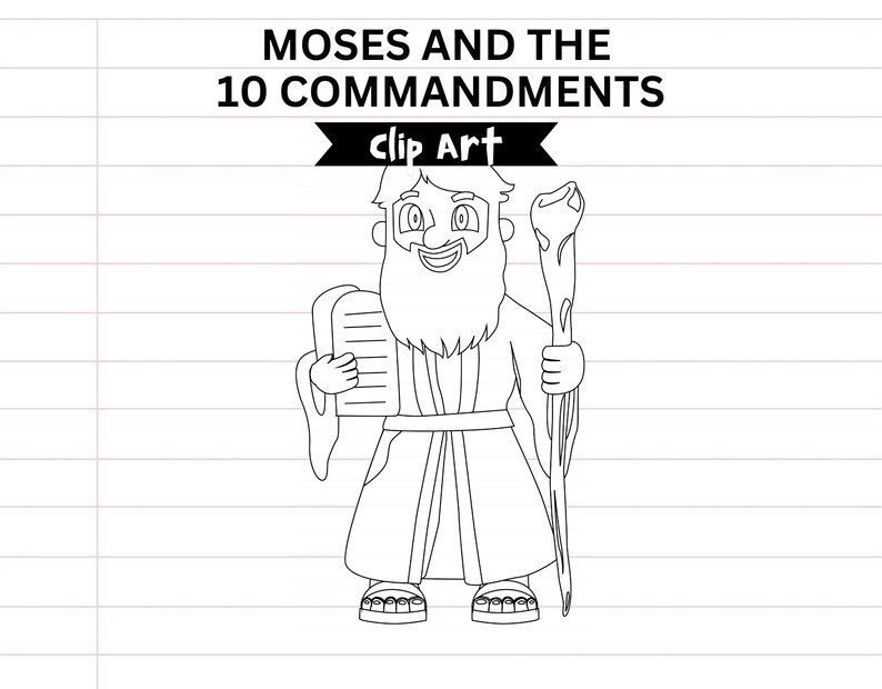 Moses and the 10 Commandments, Line Art, Clip Art Images, PNG, Instant ...