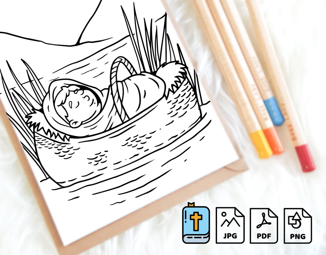 Baby Moses Coloring Activity, Printable, Bible Lesson, Coloring Page ...