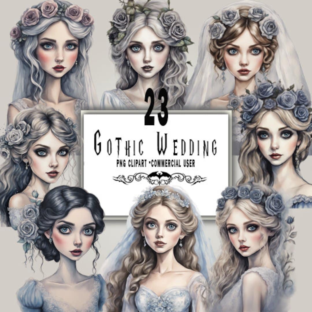 23 PNG Watercolor Gothic Wedding Clipart, Dark Fantasy Wedding Clip Art ...