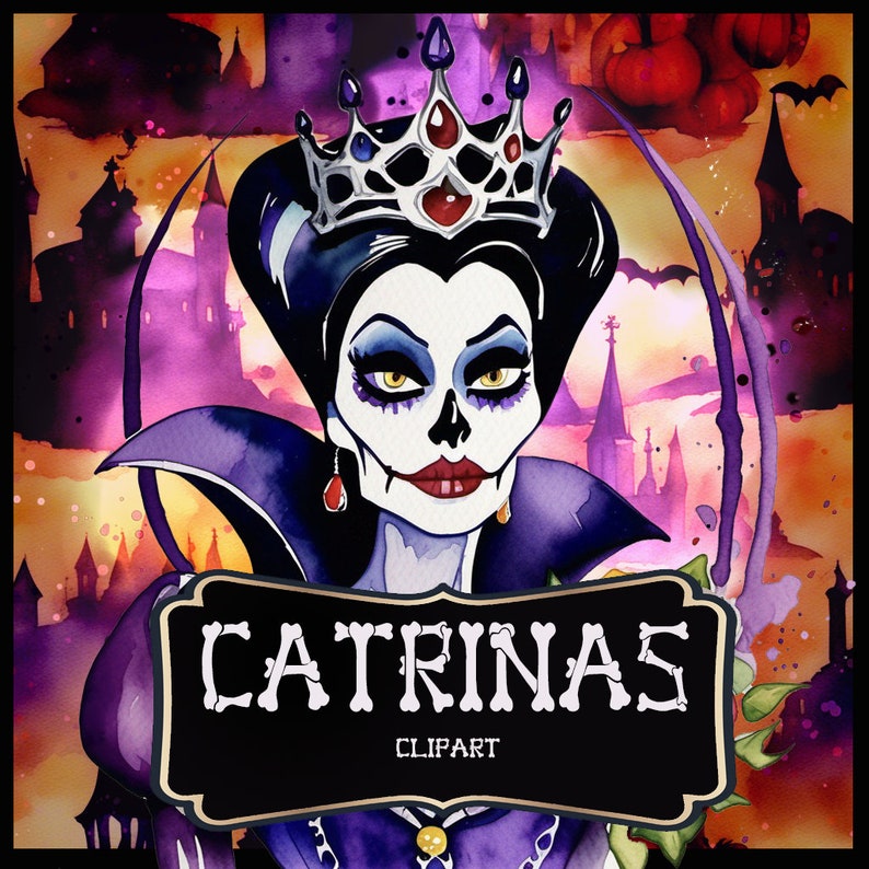 13 Evil Queen Catrina Clipart, Watercolor, Flower Clipart, Mexican Dia ...