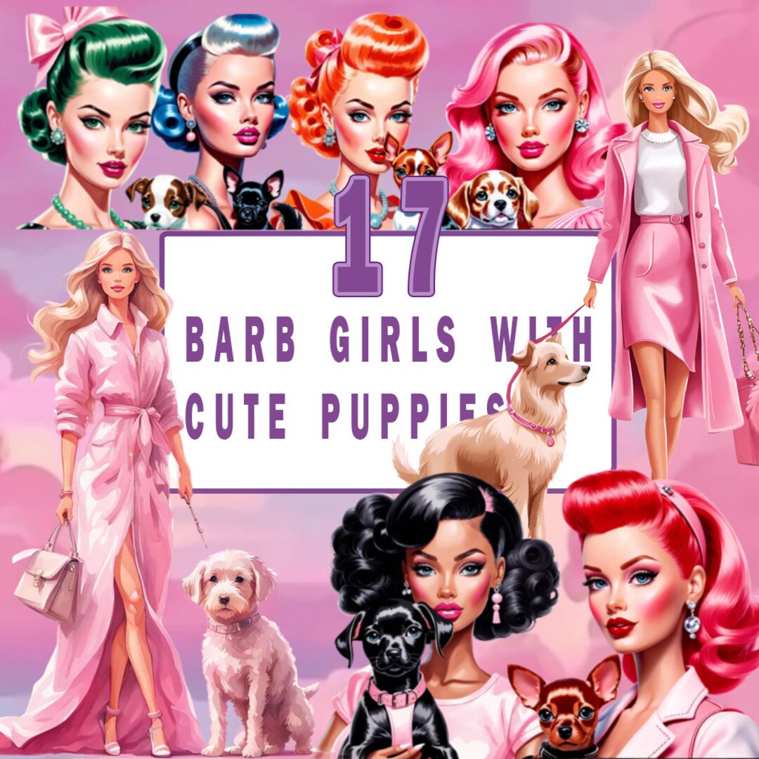 Barb Bundle Png, 17 Barbi Png, Barb Png, Cute Puppies PNG, Pink Doll ...