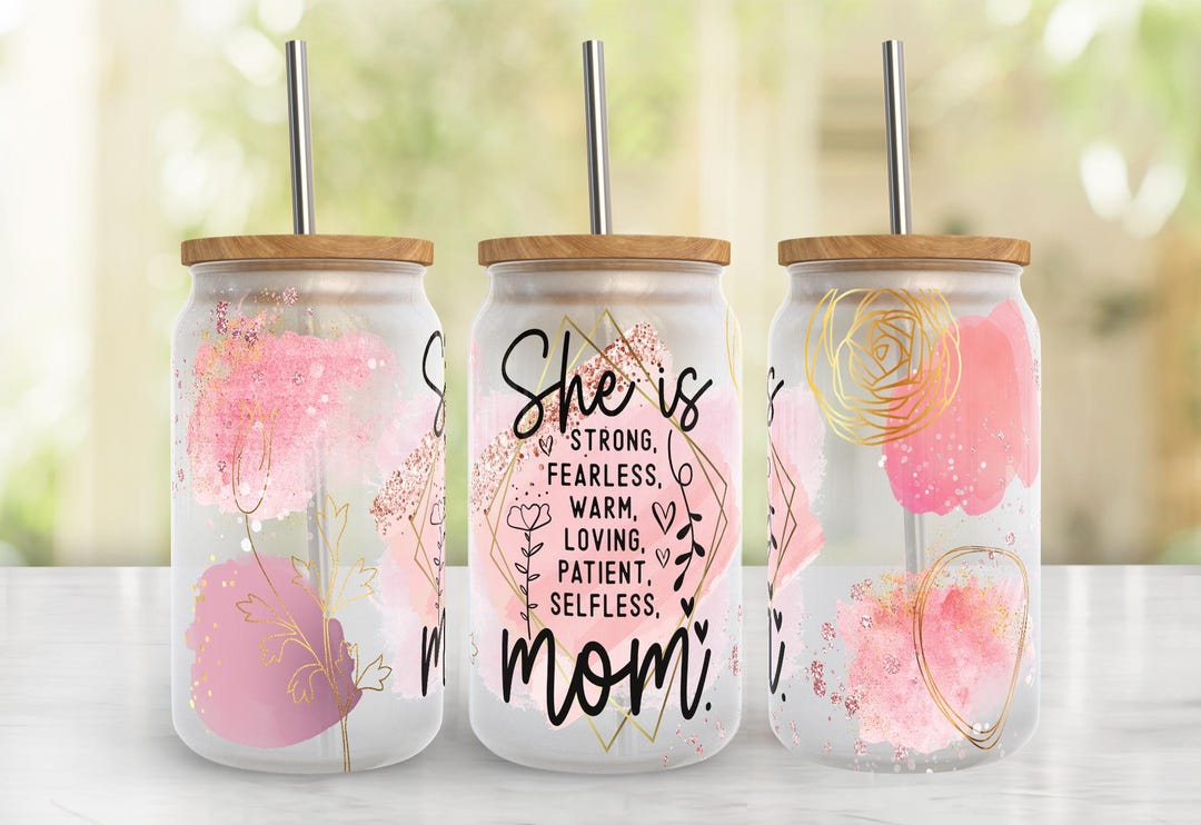 She is Mom 16oz Glass Can Sublimation Design, 16oz Libbey Glass Can ...
