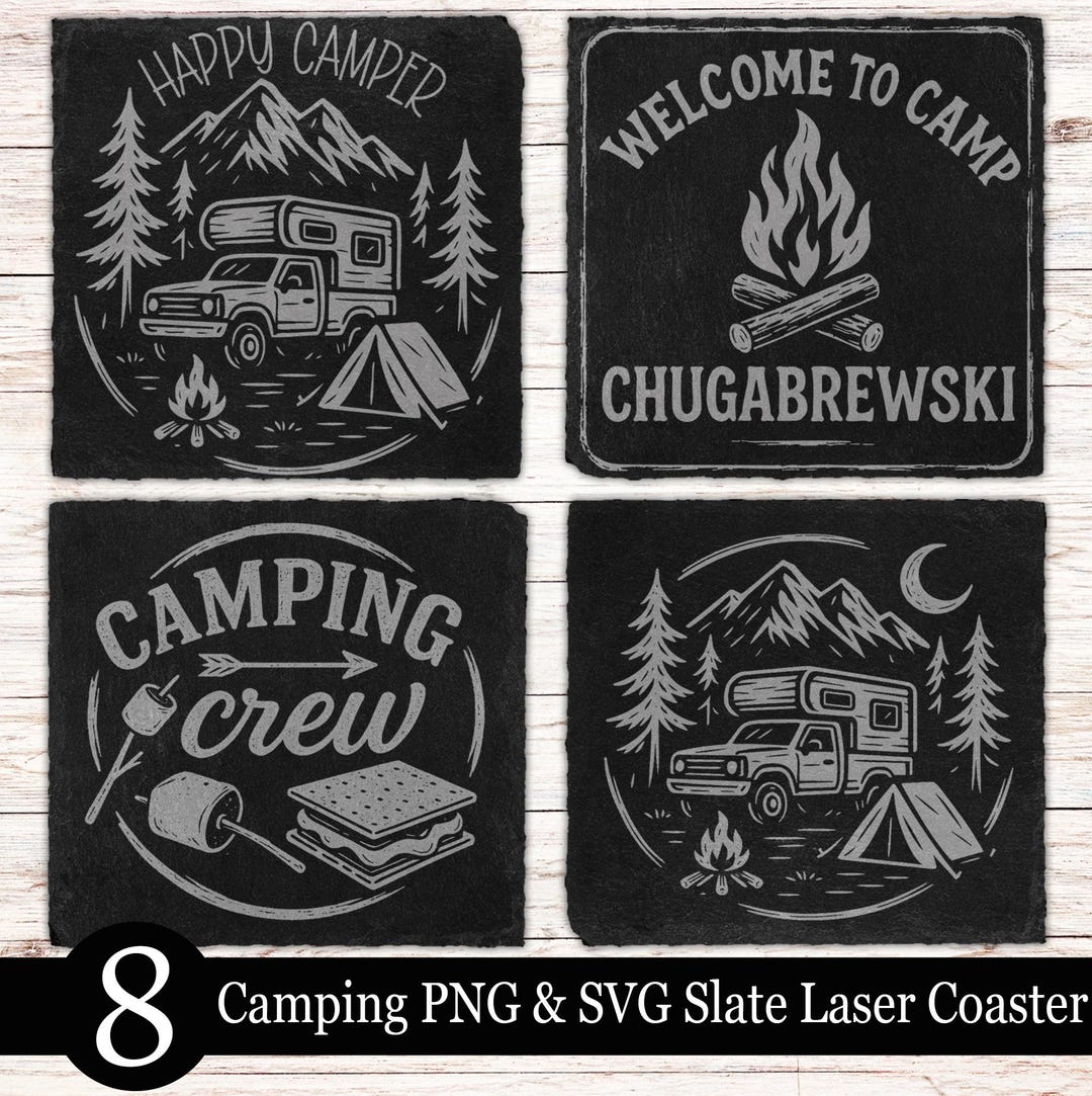 8 Funny Camping Slate Coaster Files, PNG & SVG Laser Engraved ...