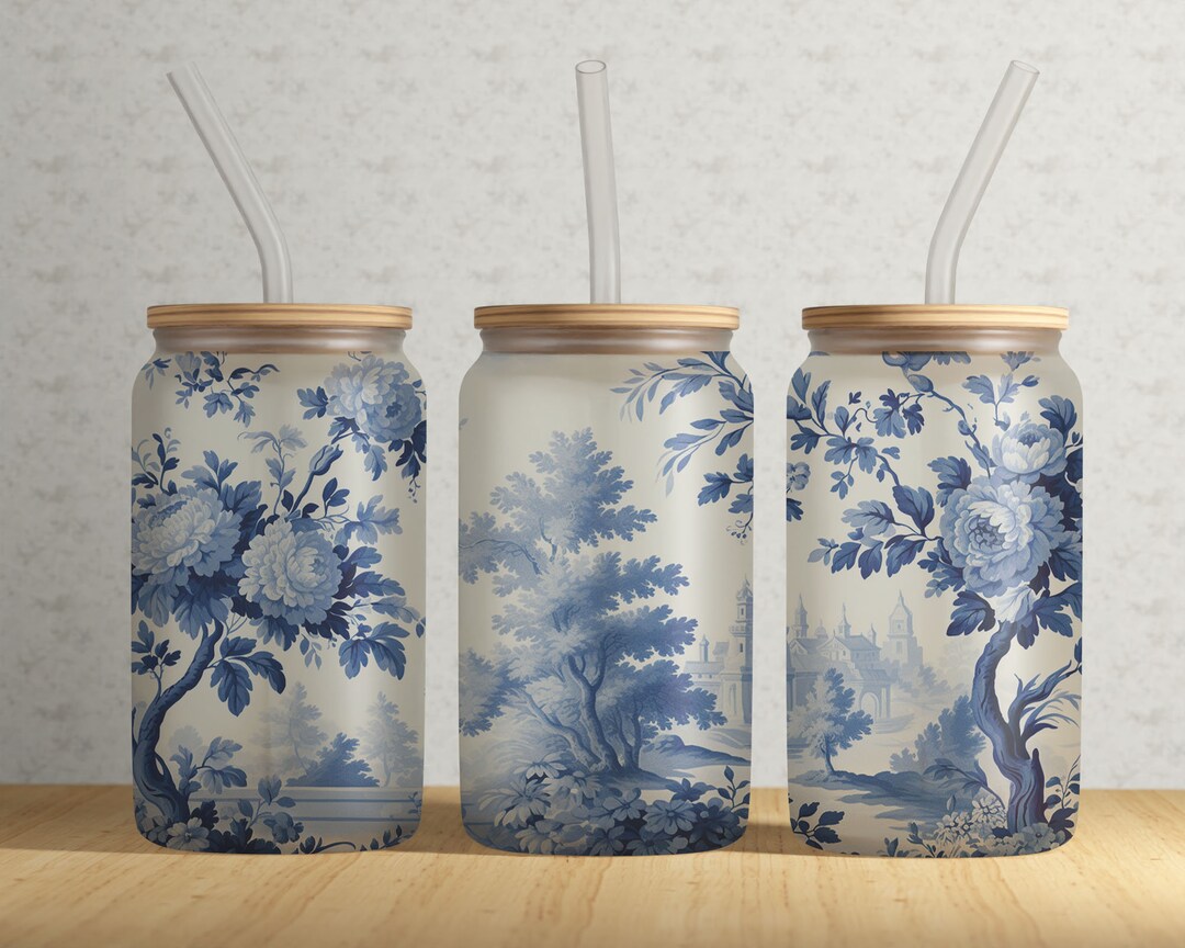 Toile De Jouy 16oz Libbey Glass Tumbler Wrap PNG File • Traditional ...