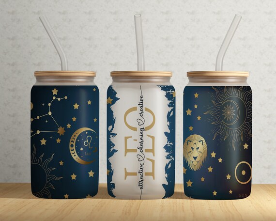 LEO Zodiac Sign 16OZ Libbey Glass Can Wrap PNG File - Etsy