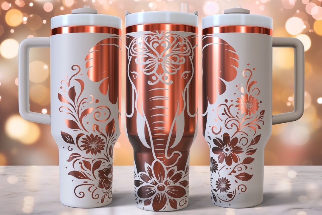 Floral Elephant Laser Engraved Full Wrap Design for 40oz Tumbler ...