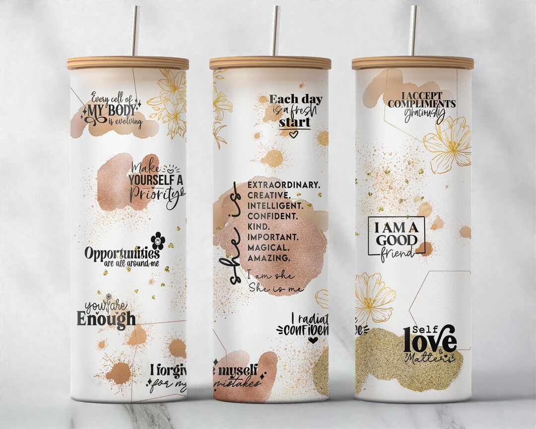 Daily Affirmation 25oz Glass Can Tumbler Wrap PNG File • Mental Health ...