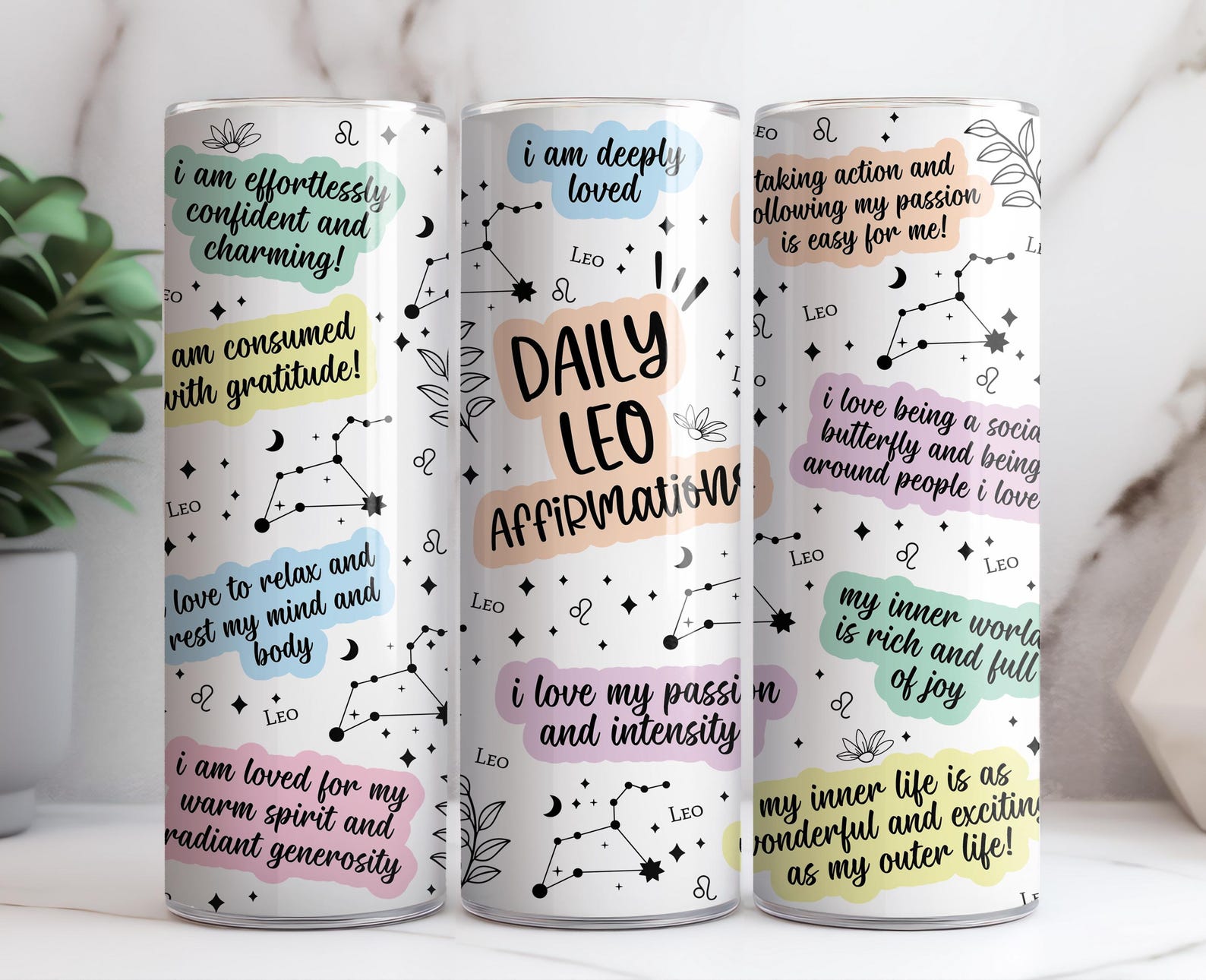 Zodiac Sign LEO 20oz Skinny Tumbler PNG Wrap, 20oz Skinny Template ...