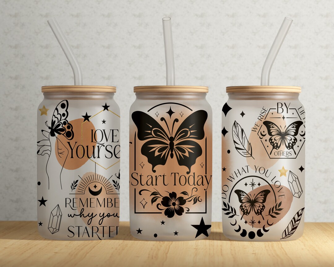 Boho Affirmations 16oz Glass Tumbler PNG File, 16oz Libbey Glass Wrap ...