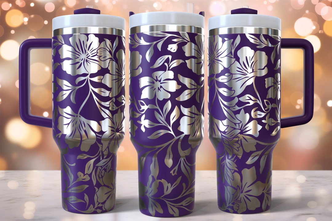 Flower Vines Laser Engraved Full Wrap Design for 40oz Tumbler, Digital ...