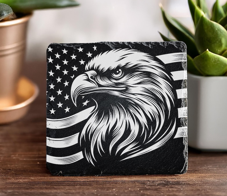 5 American Eagle Slate Coaster Files, PNG Laser Engraved, Glowforge ...
