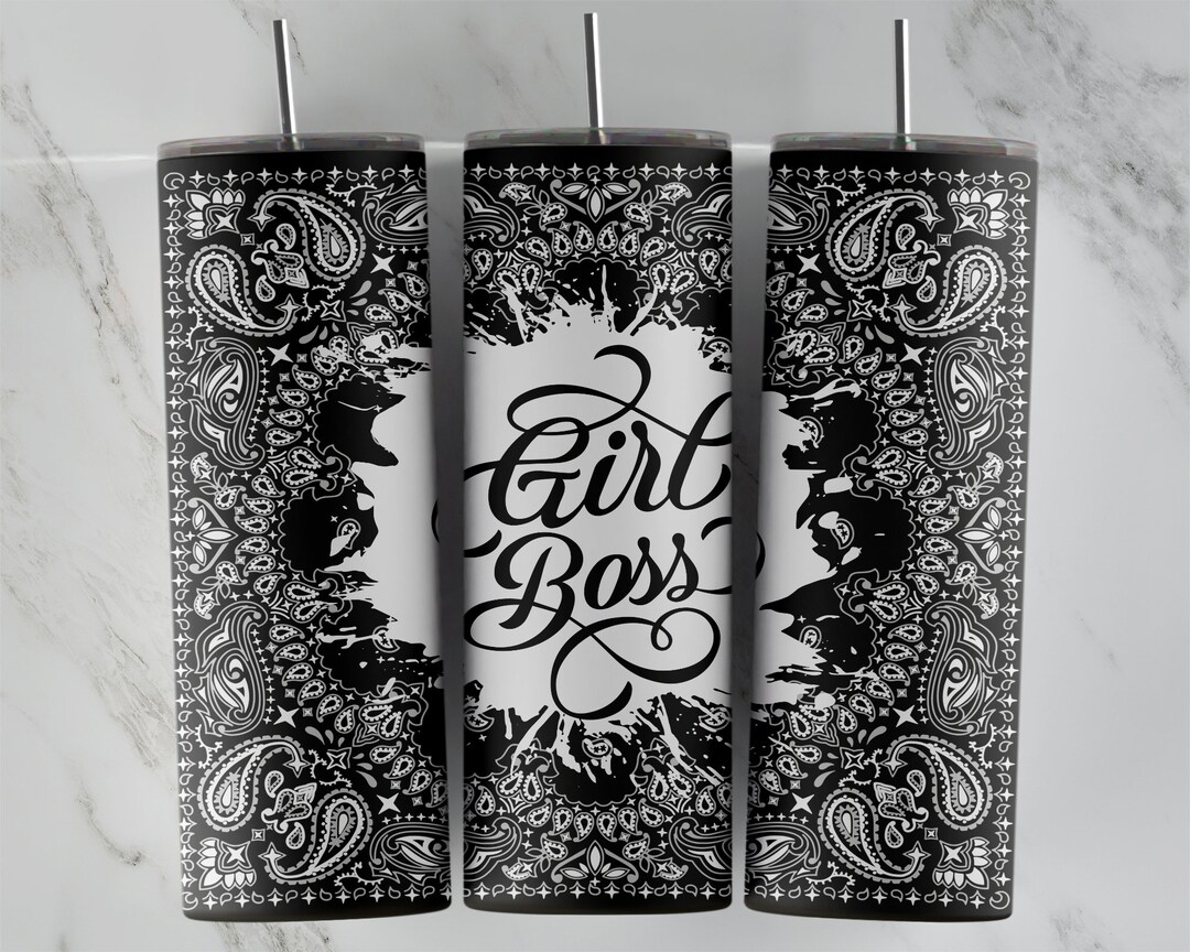 Girl Boss 20OZ Skinny Tumbler Wrap PNG File • Black Bandana • Paisley ...