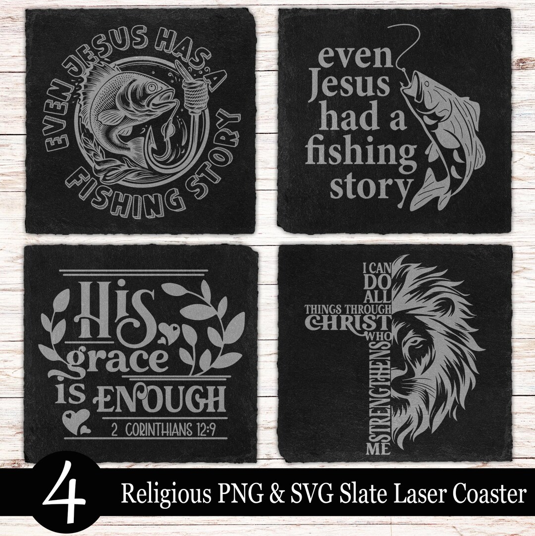 4 Religious Slate Coaster Files, PNG & SVG Laser Engraved, Glowforge ...