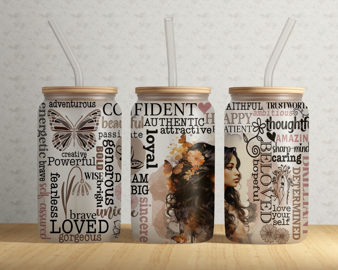 Strong Hispanic Woman 16 Oz Glass Can Wrap PNG File • Positive ...