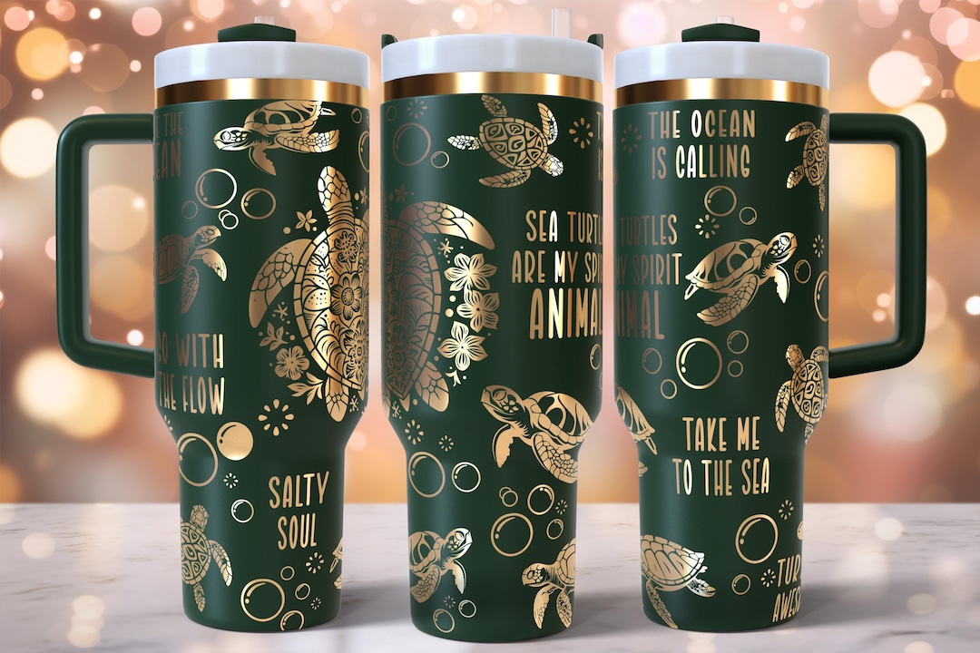 Sea Turtle Laser Engraved Full Wrap Design for 40oz Tumbler Sea Animals ...