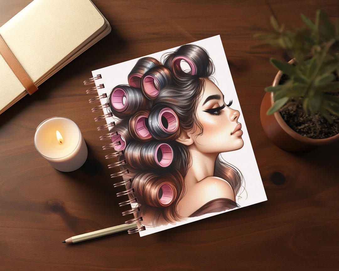 Girl in Curlers Spiral Journal Covers PNG Design Sublimation - Spiral ...