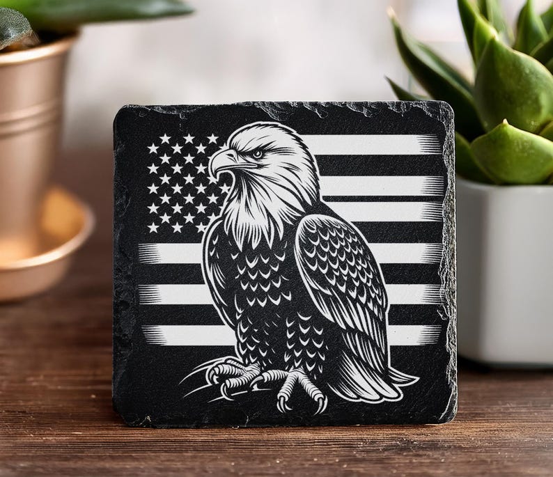 5 American Eagle Slate Coaster Files, PNG Laser Engraved, Glowforge ...