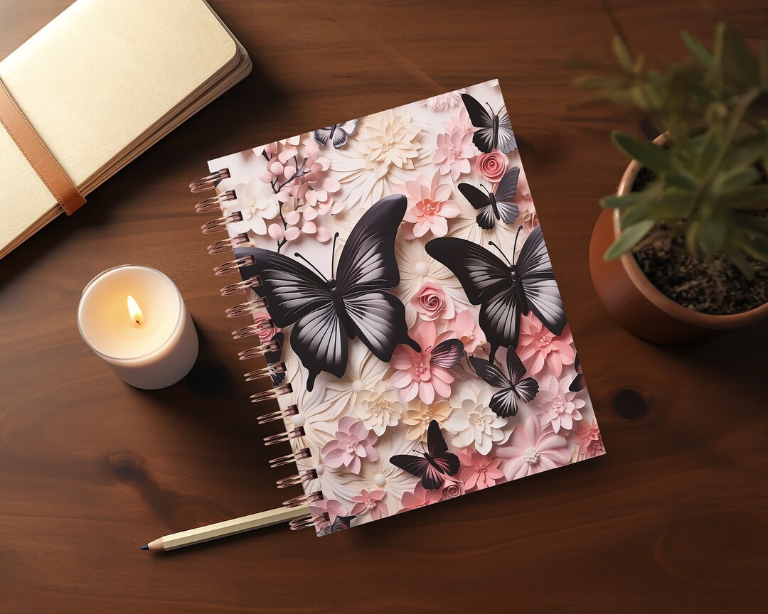 3D Flowers and Butterflies Journal Covers PNG Design Sublimation ...