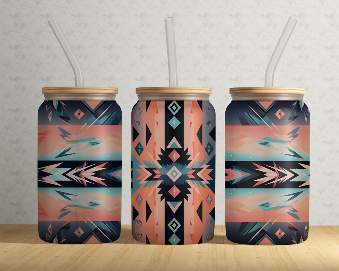 Aztec PINK Pattern 16oz Libbey Glass Tumbler Wrap PNG File • Aztec ...
