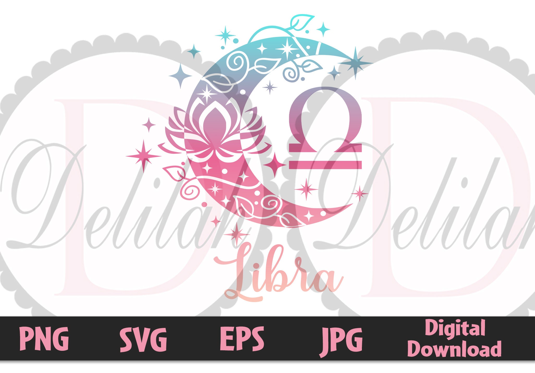 LIBRA Zodiac Sign SVG • Zodiac Star Signs • Libra • Moon • Lotus Flower ...