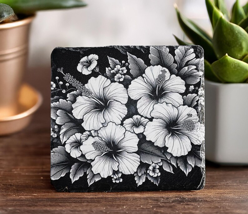 8 Flowers Slate Coaster Files, PNG Laser Engraved, Glowforge , Slate ...