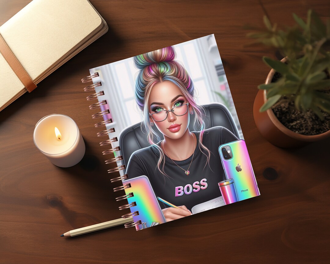 Messy Bun Girl Journal Cover PNG Design Sublimation - Boss Spiral ...