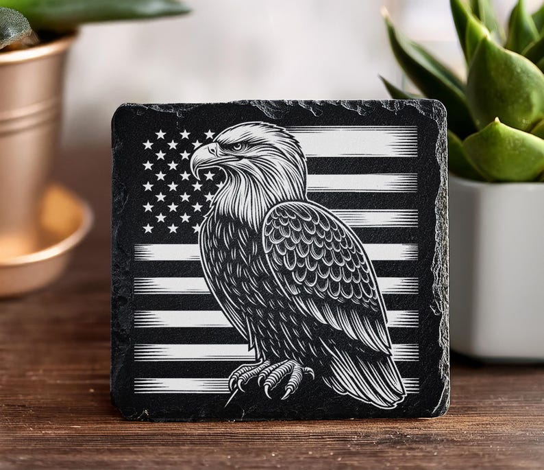5 American Eagle Slate Coaster Files, PNG Laser Engraved, Glowforge ...