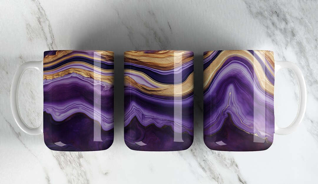 Purple Agate Marble 11oz Coffee Mug Design PNG File • Purple Gold ...