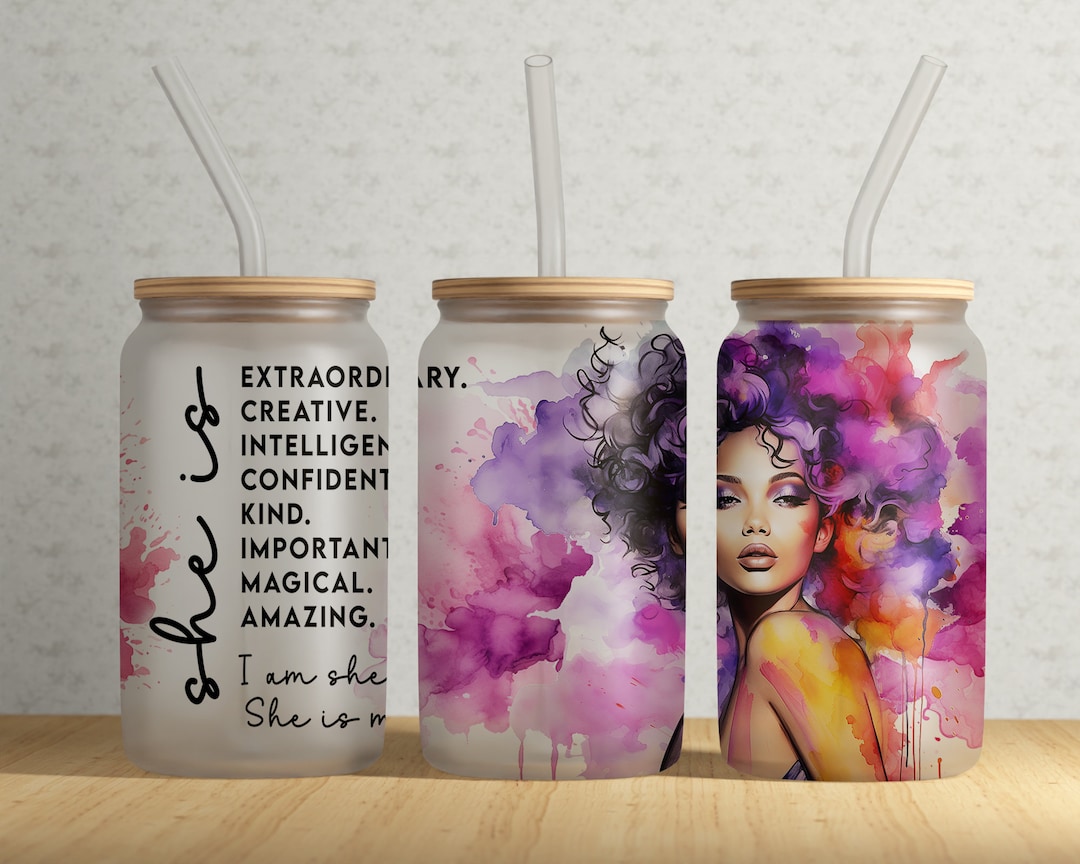 Black Woman Pop Art 16 Oz Glass Can Tumbler Wrap Design Sublimation PNG ...