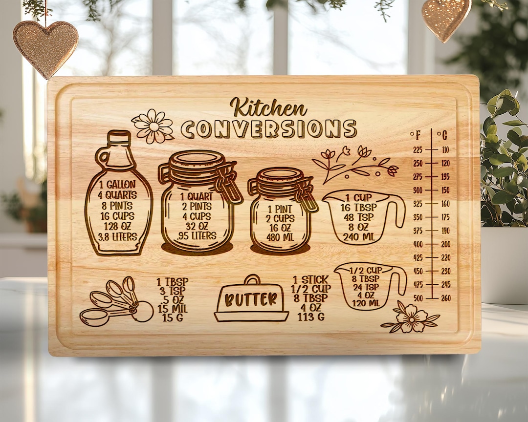 Kitchen Conversions Chart Cutting Board Laser Engraved Design ...