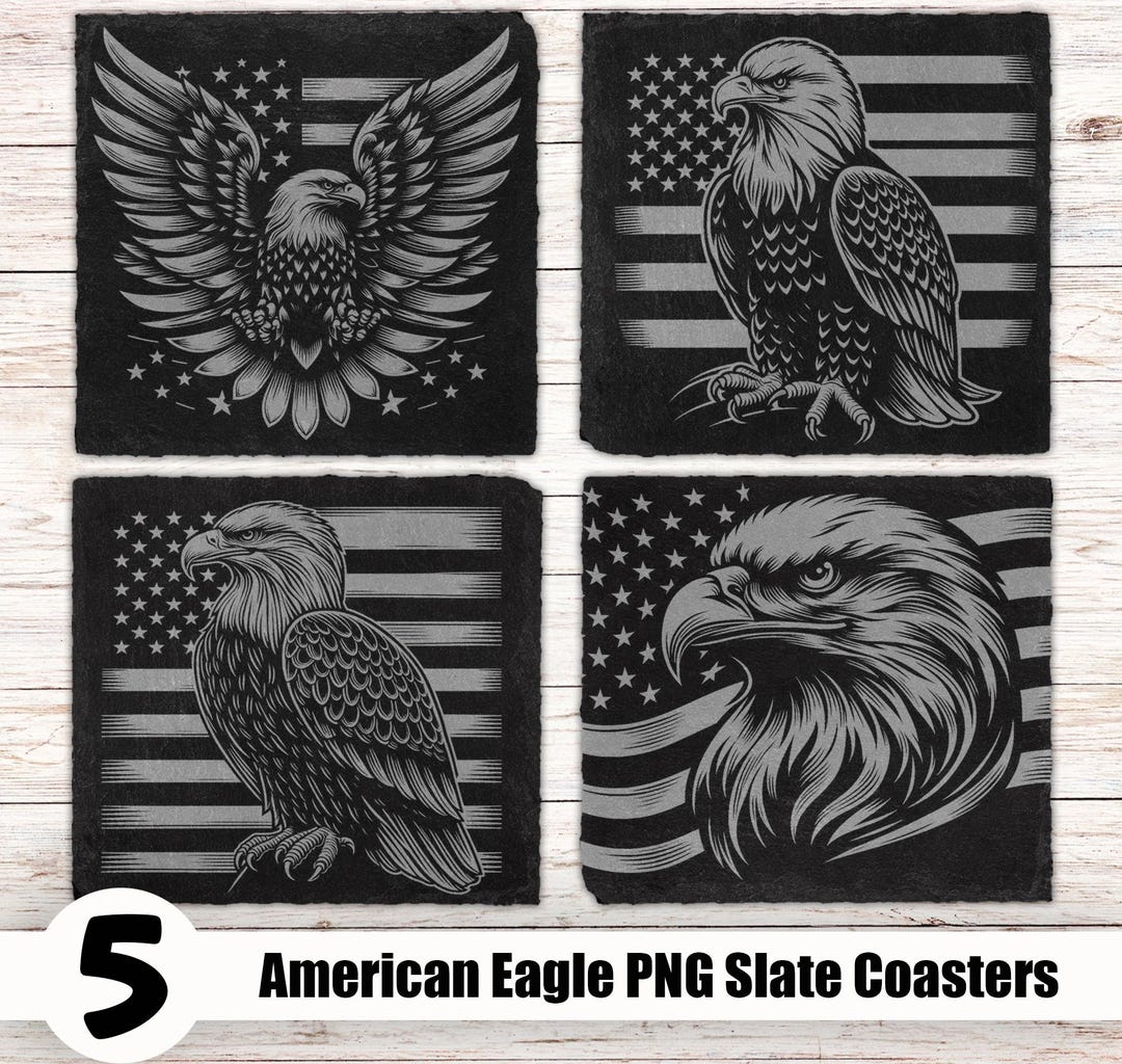 5 American Eagle Slate Coaster Files, PNG Laser Engraved, Glowforge ...