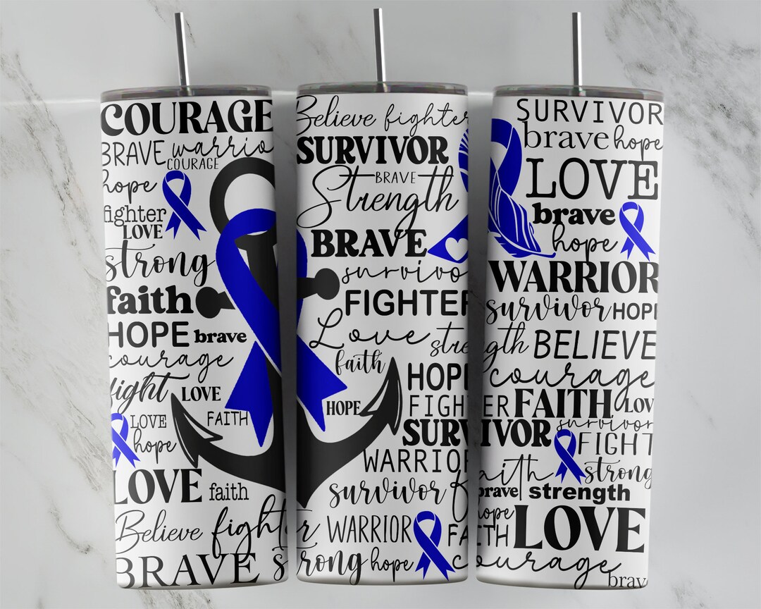 Blue Colon Cancer Ribbon 20 Oz Skinny Tumbler PNG File Sublimation ...