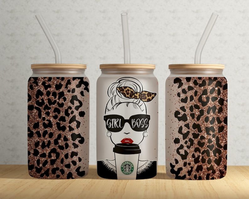 GIRL BOSS 16oz Libbey Can Tumbler Wrap PNG File Cheetah - Etsy