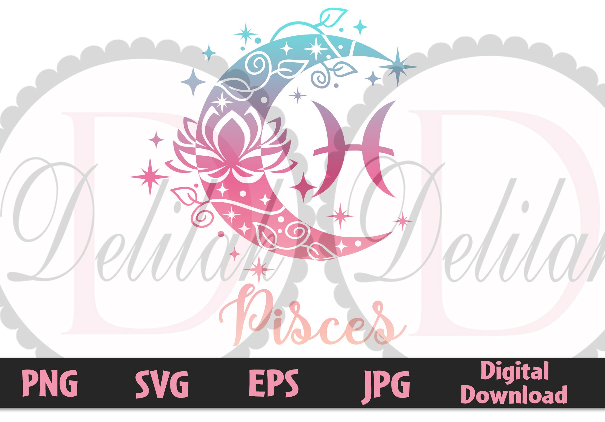 PISCES Zodiac Sign SVG • Zodiac Star Signs • Pisces • Moon • Lotus ...